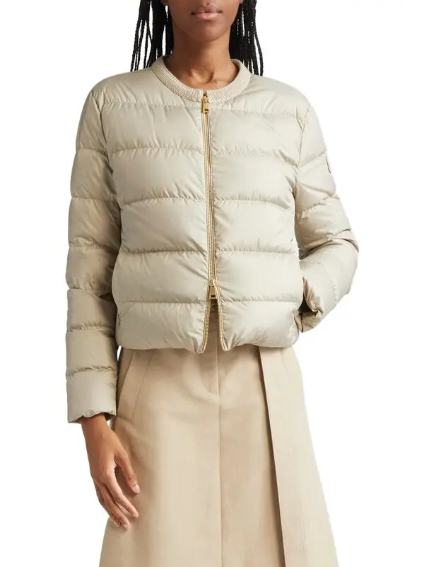 Moncler Mauvezin Mixed Media Down Puffer Jacket - Pebble