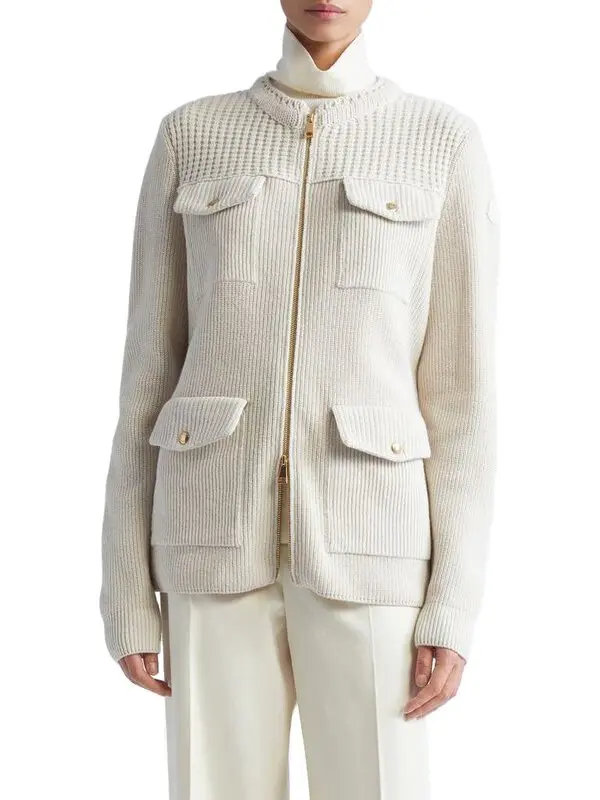 Moncler Virgin Wool Knit & Down Cardigan - Almond Milk