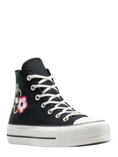 CONVERSE Chuck Taylor All Star Lift Plaid Floral High-top Platform Sneaker - Black/white/sunny Angle