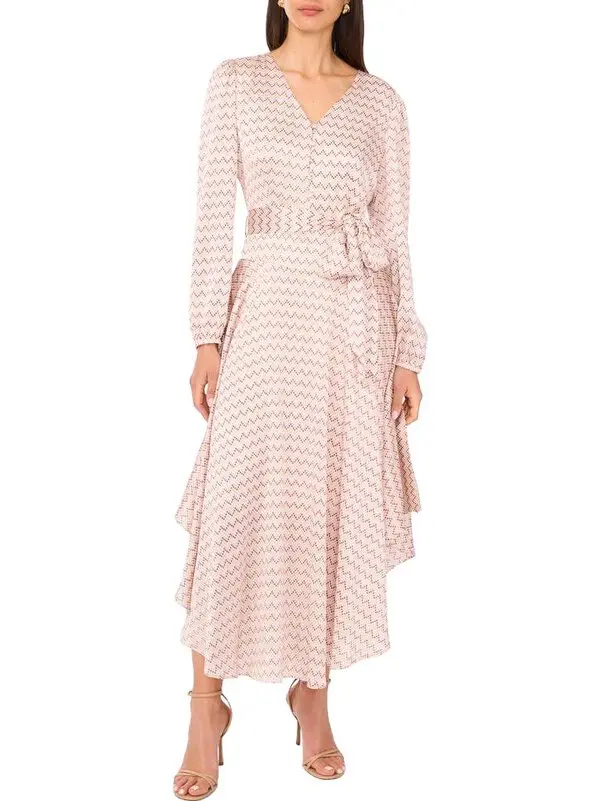 Vince Camuto Long Sleeve Printed Maxi Dress - Birch