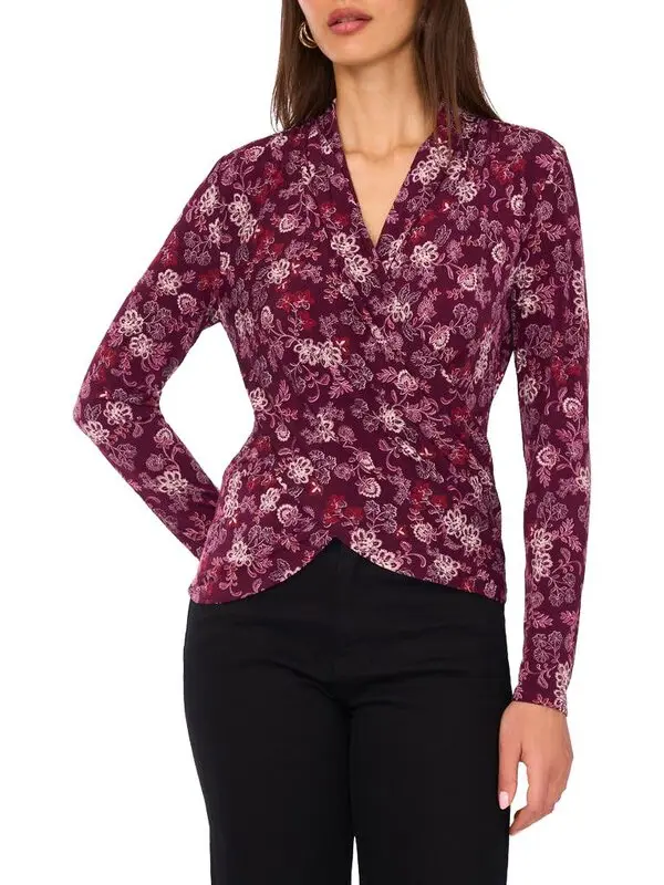 Vince Camuto Floral Wrap Knit Top - Sweet Plum