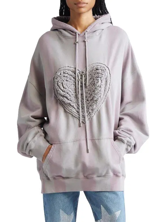 Collina Strada Soft Heart Oversized Fleece Hoodie - Fog Stripe