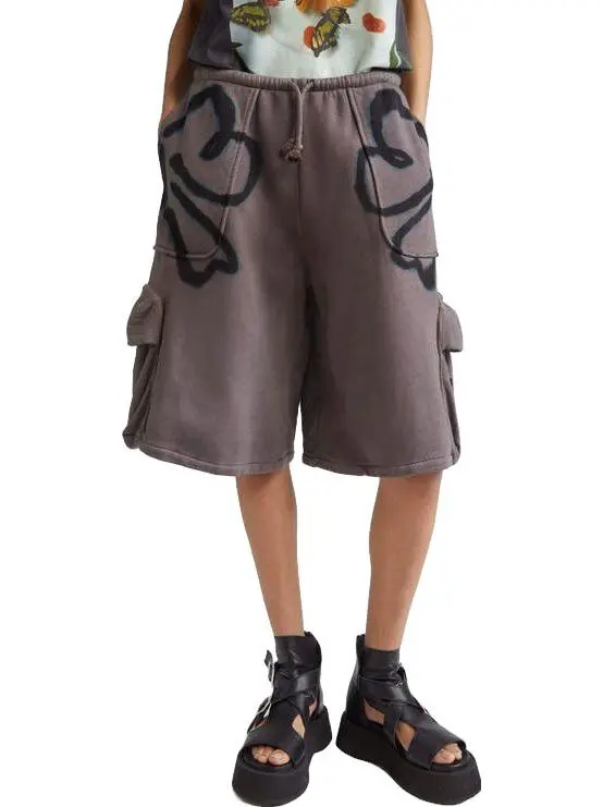 Collina Strada Cargo Sweat Shorts - Charcoal Flower