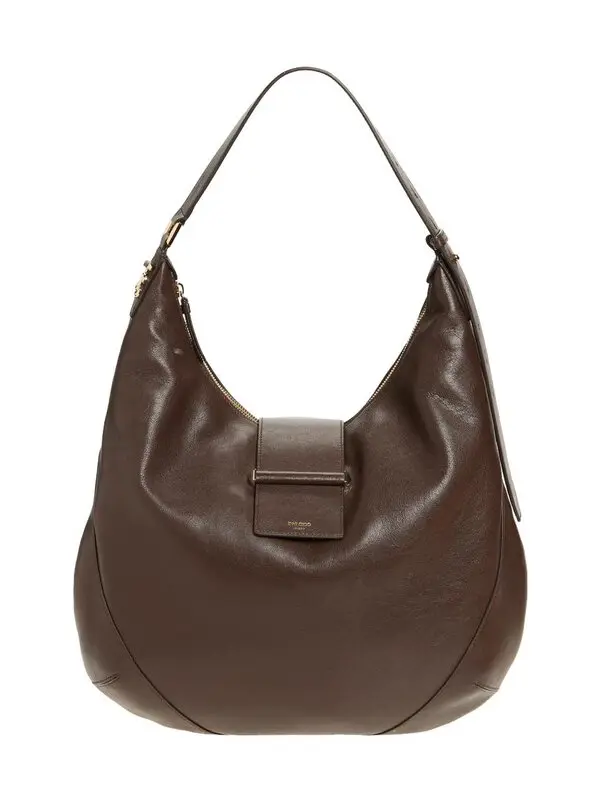JIMMY CHOO Bar Medium Leather Hobo Shoulder Bag - Chocolate/shiny Gold
