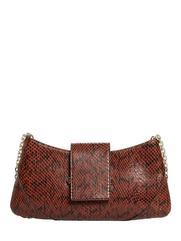 JIMMY CHOO Bar Slim Snakeskin Embossed Leather Clutch - Cognac/shiny Gold