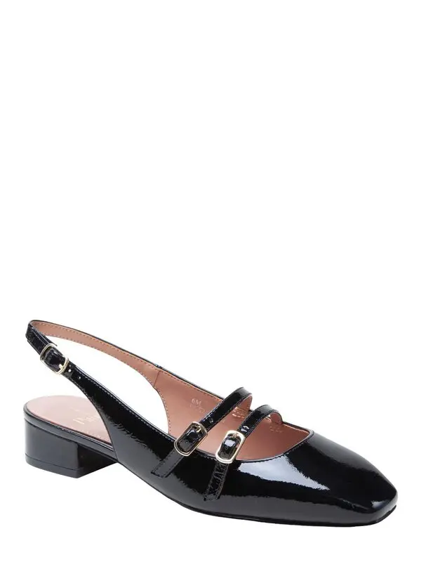 Linea Paolo Cassianx Slingback Mary Jane Pumps - Black Wrinkle Patent