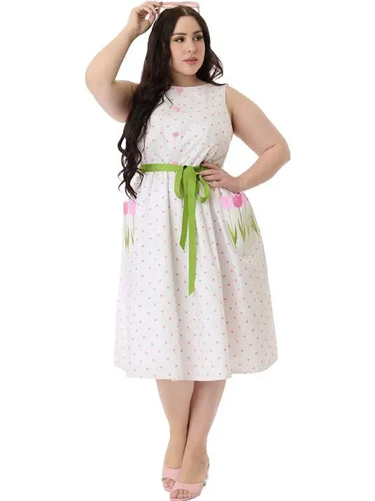 SMAK PARLOUR Tulip Pocket Swing Dress - White & Pink
