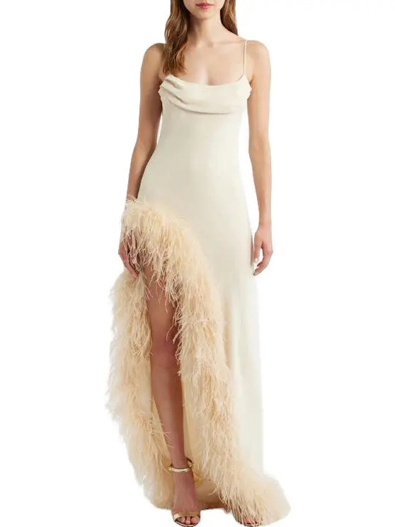 DELFI COLLECTIVE Jacqueline Feather Slit Gown - Ivory