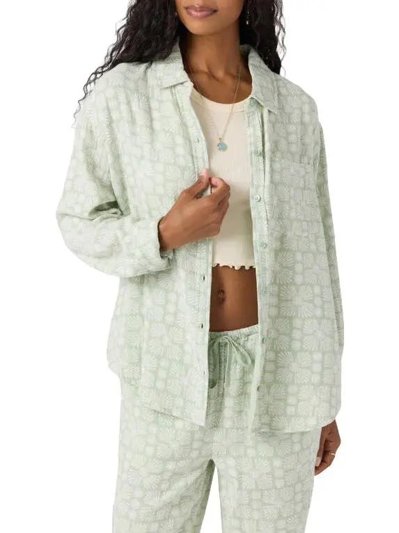 O'Neill Leni Geo Print Oversize Crinkle Button-up Shirt - Seafoam