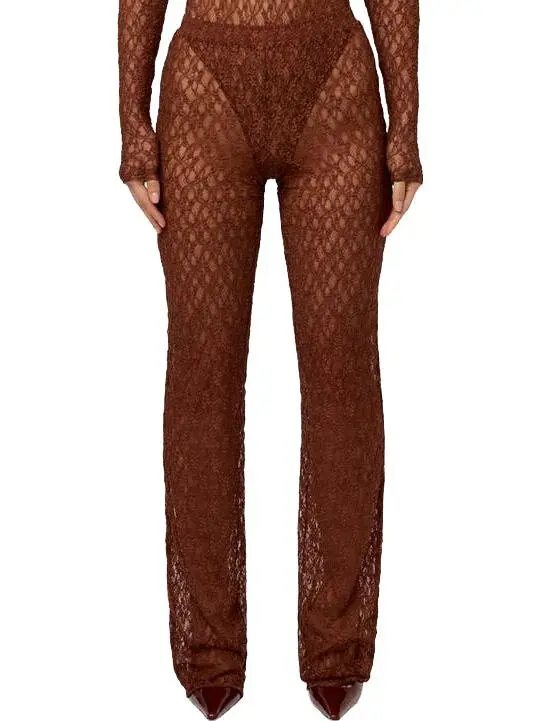 Naked Wardrobe Lace Straight Leg Pants - Brown Sugar