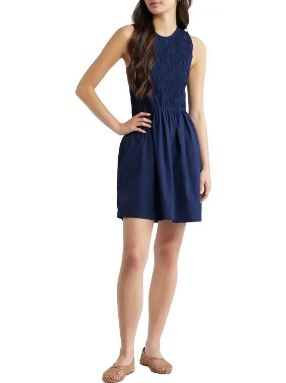 Madewell The Melody Smocked Minidress - Midnight Navy