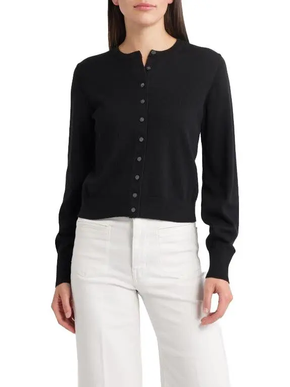 Madewell Cotton Crewneck Cardigan - Jet Black