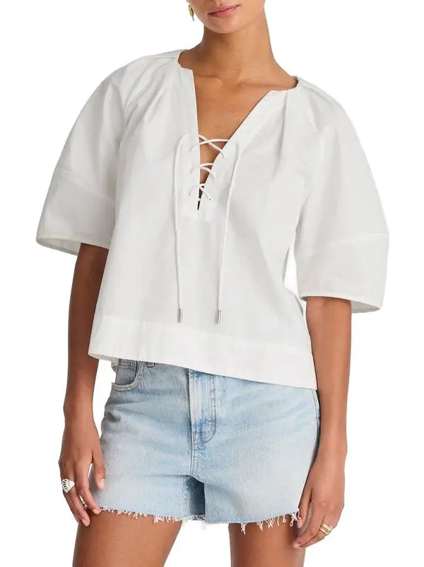 Madewell Cotton Poplin Lace-up Blouse - White