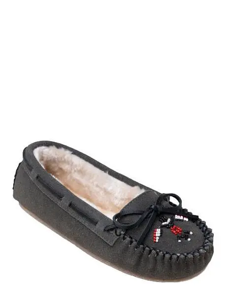 Minnetonka Thunderbird Animikii Faux-fur Lined Slipper - Charcoal