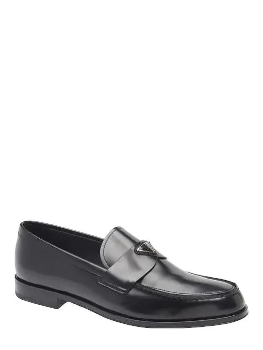Prada Triangle Logo Leather Loafer - Nero
