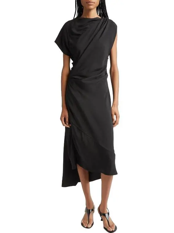 Proenza Schouler Hallie Hammered Viscose Asymmetric Hem Dress - Black