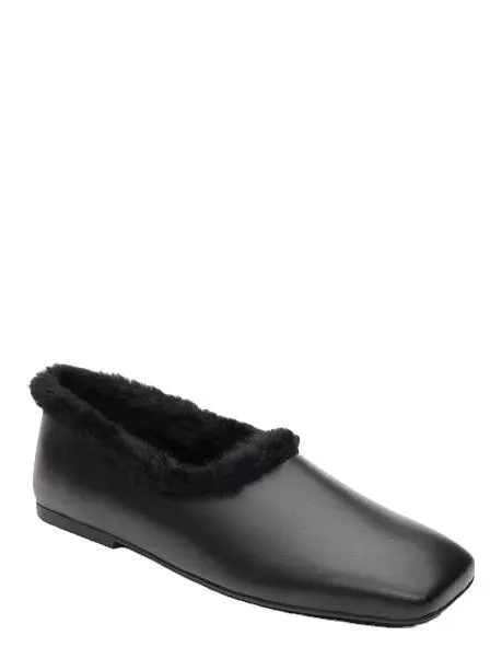 Ash Bianca Faux Fur-lined Leather Ballet Flat - Black