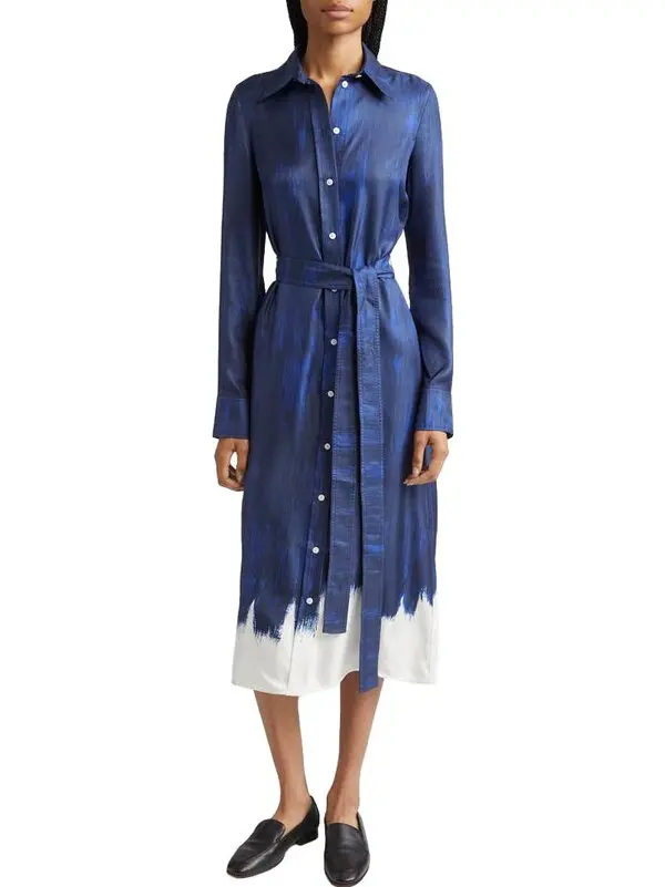 Proenza Schouler Abstract Print Long Sleeve Silk Shirt Dress - Cobalt Multi