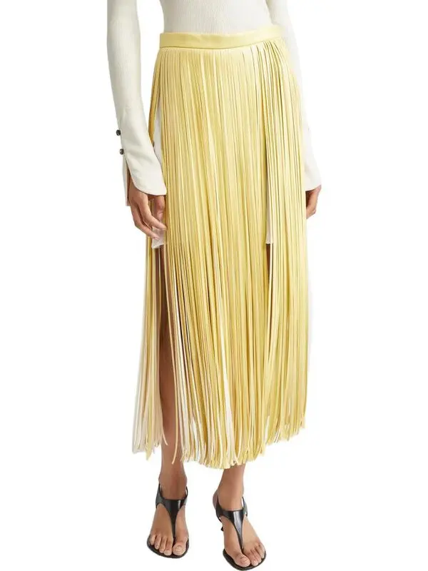 Proenza Schouler Faux Leather Fringe Midi Wrap Skirt - Pale Yellow Multi