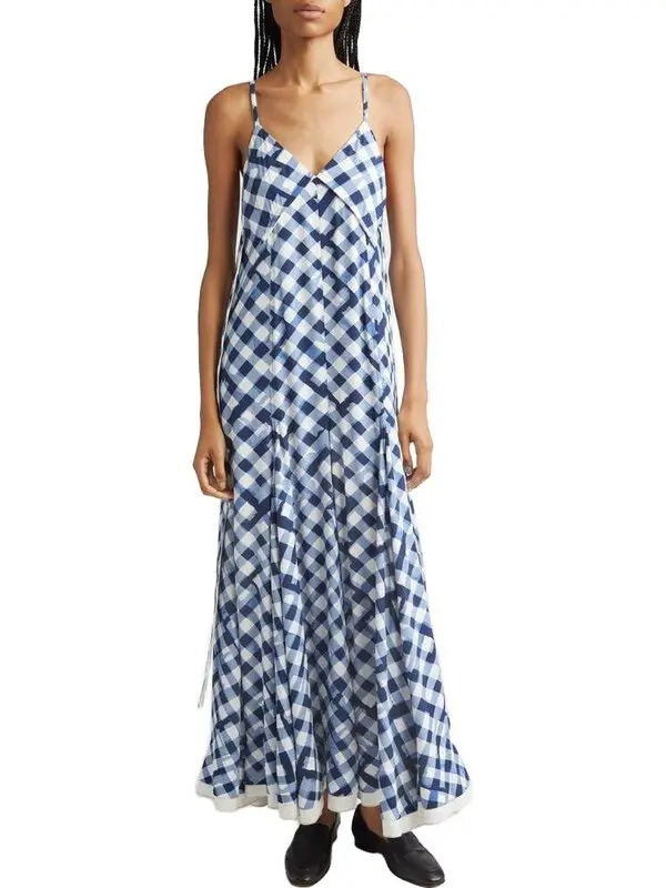 Proenza Schouler Abstract Gingham Crêpe De Chine Maxi Dress - Dark Navy Multi