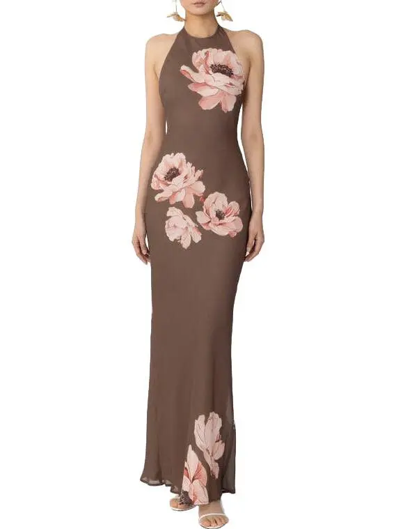 SAU LEE Gwyneth Floral Print Gown - Mocha Multi