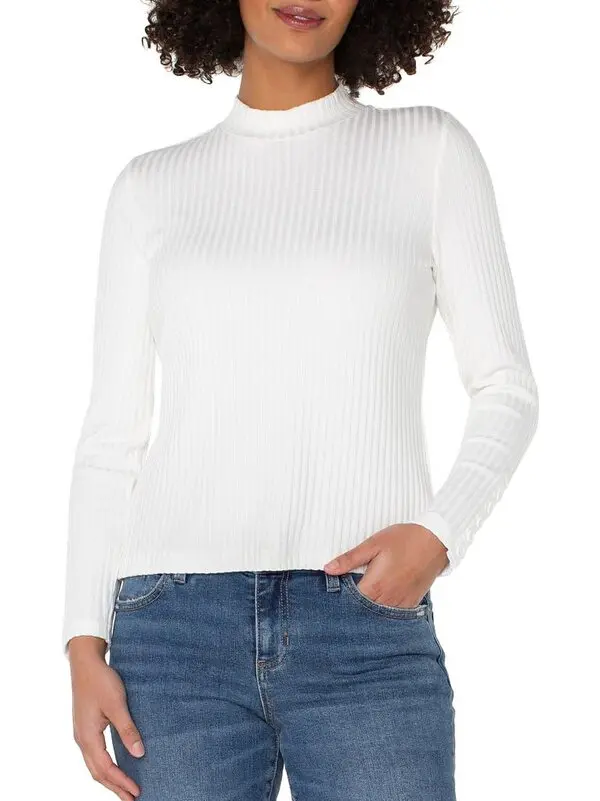 LIVERPOOL Long Sleeve Mock Neck Rib Top - Snow