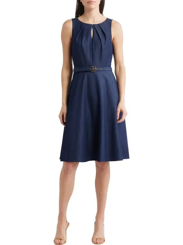 TAHARI ASL Sleeveless Fit & Flare Dress - Denim