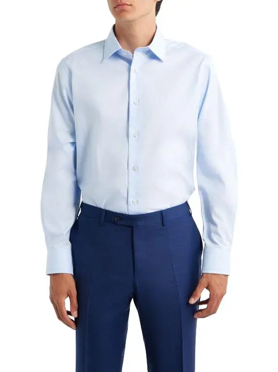 David Donahue Trim Fit Super Fine Twill Dress Shirt - Sky