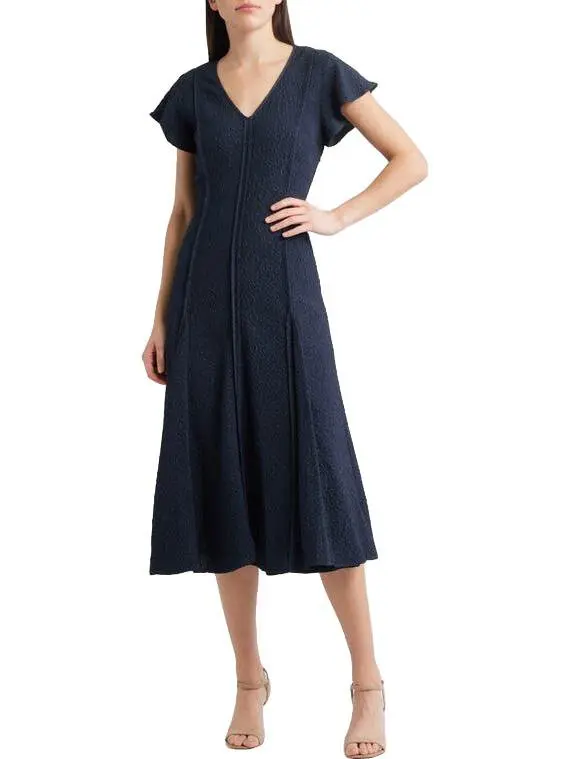 QUINCY MAE Flutter Sleeve Jacquard Cocktail Dress - Navy