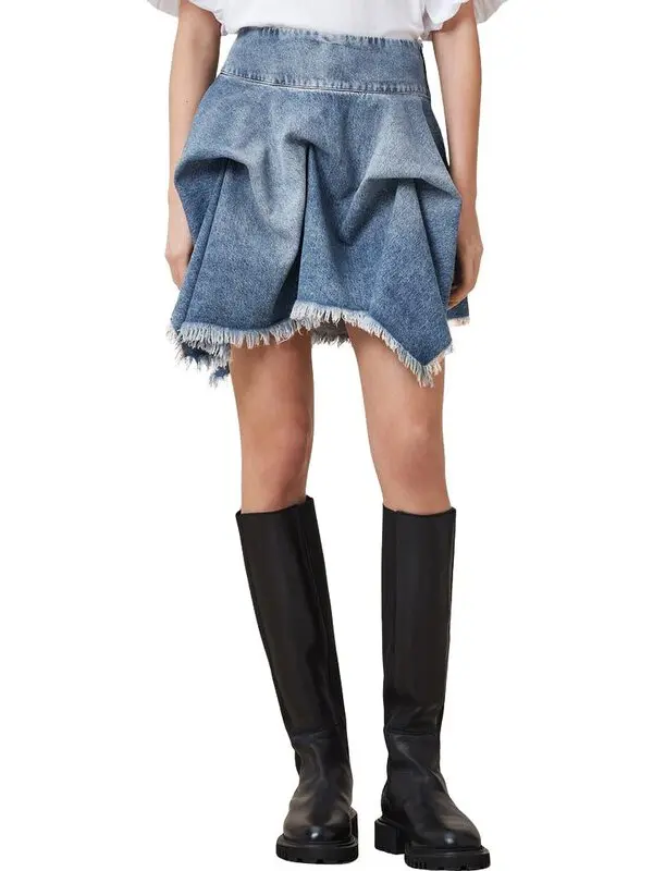 ALLSAINTS Crissy Gathered Denim Skirt - Vintage Indigo