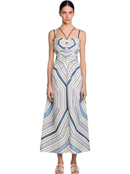 Sandro Spiral-motif Strappy Maxi Dress - Sky Blue