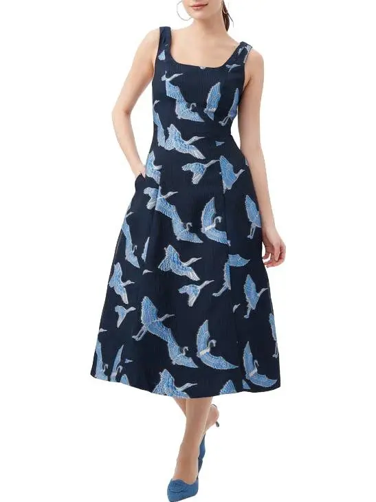 Trina Turk Valor Crane Midi Dress - Ink Multi