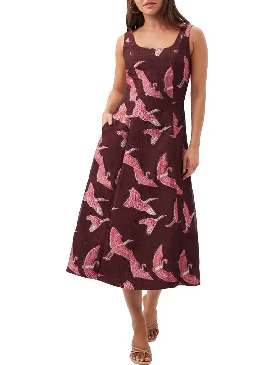 Trina Turk Valor Crane Midi Dress - Kanpai Wine Multi