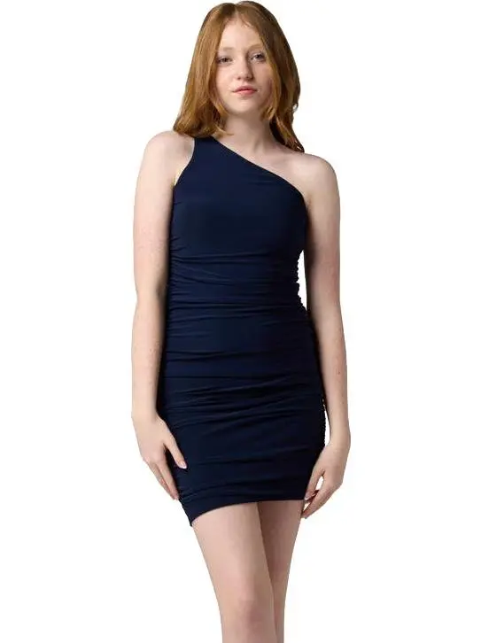 UN DEUX TROIS One-shoulder Ruched Dress - Navy