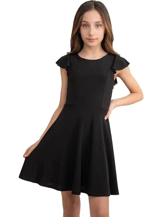 UN DEUX TROIS Fit-and-flare Dress With Flutter Sleeves - Black