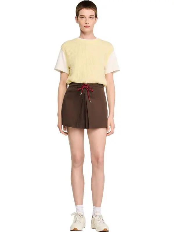 Sandro Pleated Drawstring Skort - Brown