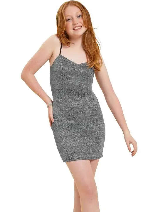 UN DEUX TROIS Sleeveless Fitted Glitter Dress - Grey