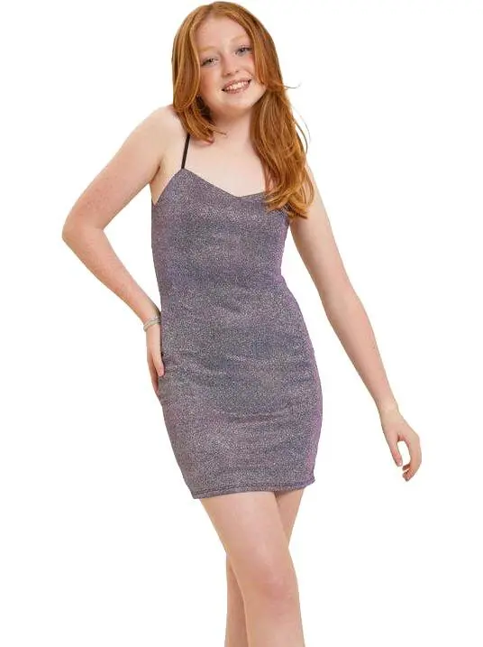 UN DEUX TROIS Sleeveless Fitted Glitter Dress - Purple