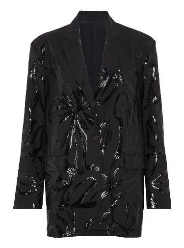 Brunello Cucinelli Floral Embroidered Blazer - Black