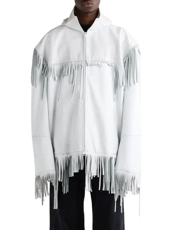 Balenciaga Fringe Leather Hooded Jacket - 9000 White