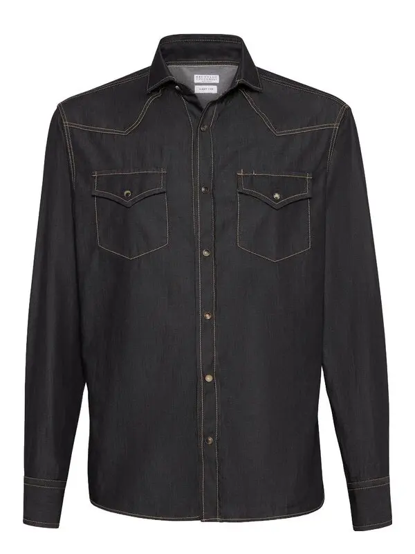Brunello Cucinelli Lightweight Denim Shirt - Dark Grey