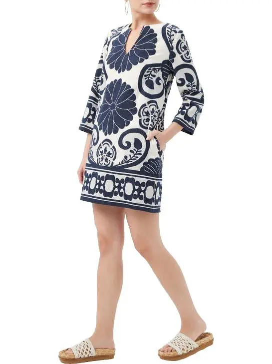 Trina Turk Amy Border Print Shift Dress - Sumi Blue/whitewash