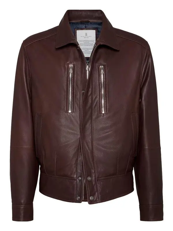 Brunello Cucinelli Nappa Leather Biker Jacket - Burgundy