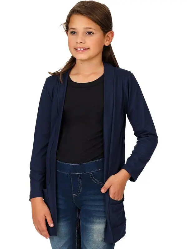 24SEVENKID Open Front Long Sleeve Pocket Cardigan - Navy