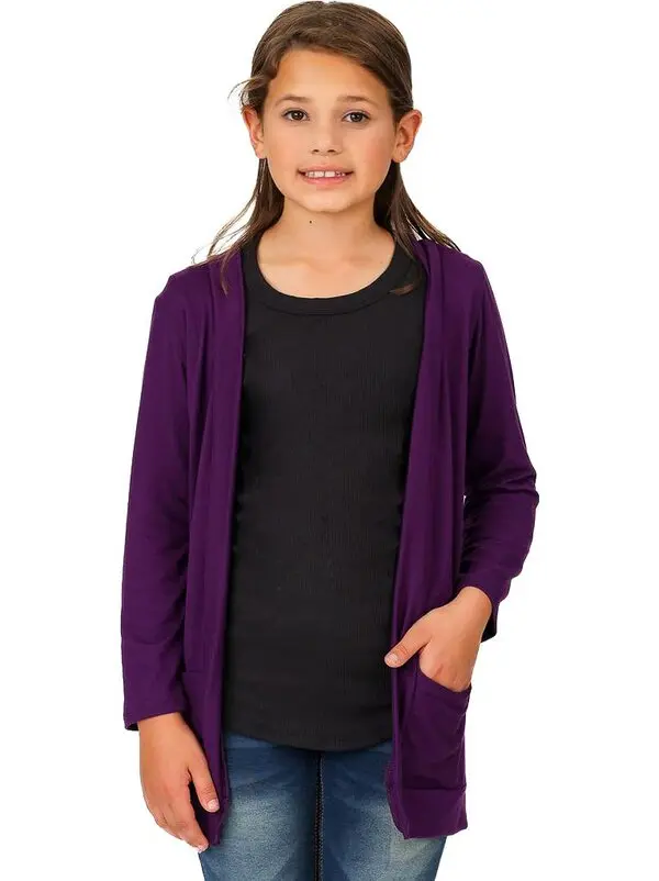 24SEVENKID Open Front Long Sleeve Pocket Cardigan - Purple