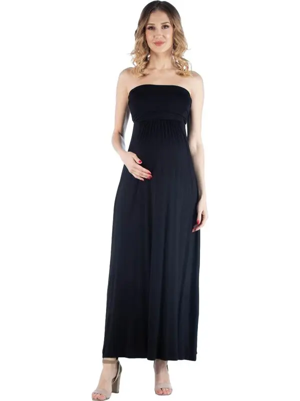 24SEVEN COMFORT APPAREL Maternity Sleeveless Maxi Dress - Black