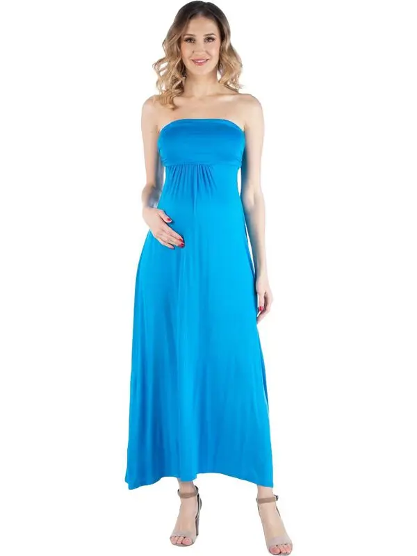24SEVEN COMFORT APPAREL Maternity Sleeveless Maxi Dress - Turq