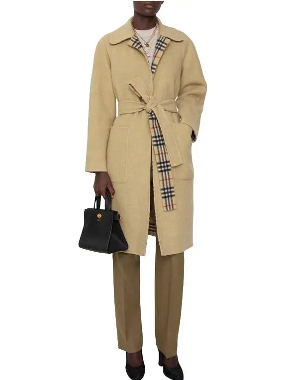 Burberry Reversible Wool Wrap Coat - Sand Beige