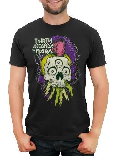 THIRTY SECONDS TO MARS Mohawk Skull Logo Graphic T-shirt - Black