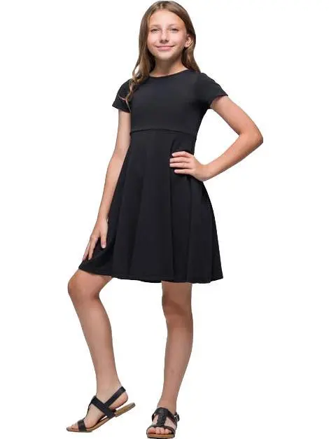 24SEVENKID Short Sleeve Pleated Party Dress - Black